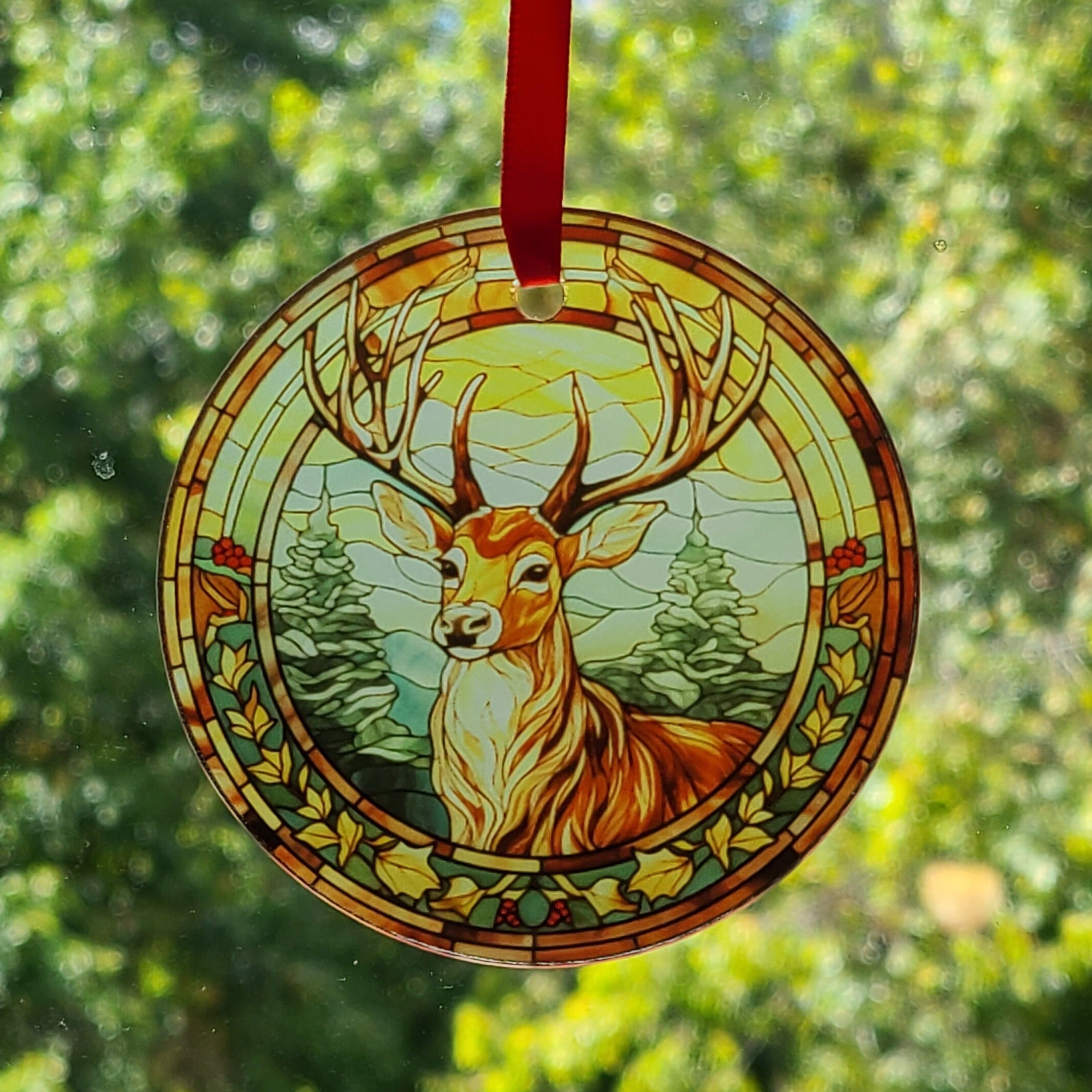 Christmas Stained Glass Style Ornament, Winter Wonderland Suncatcher ...