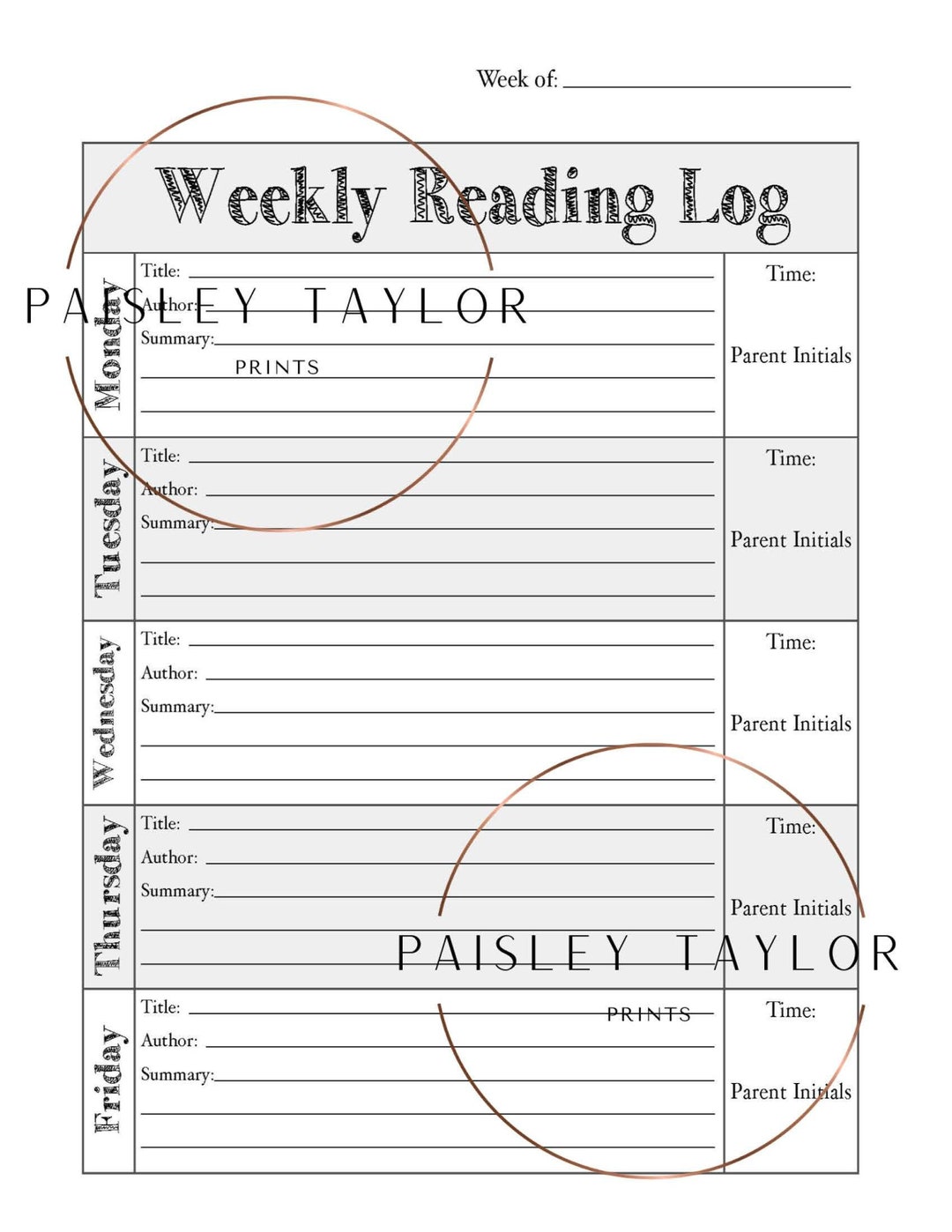 Weekly Reading Log Printable: Child Friendly Layout W/ Title, Author ...