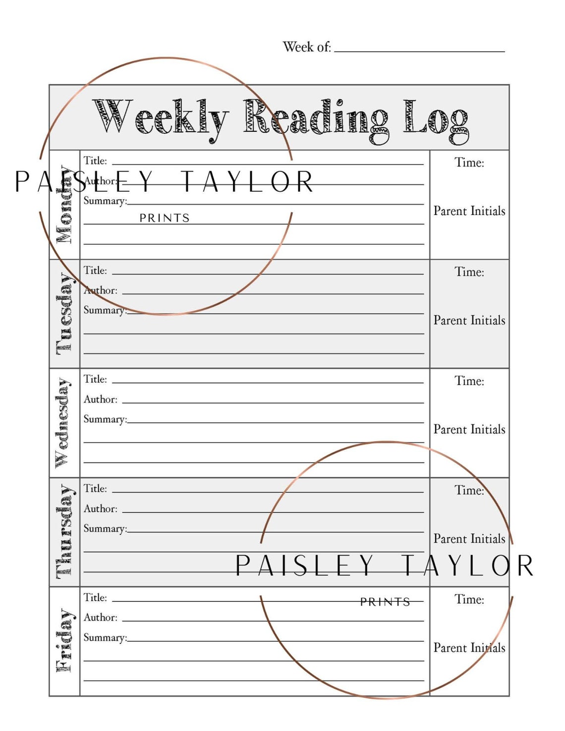 Weekly Reading Log Printable: Child Friendly Layout W/ Title, Author ...