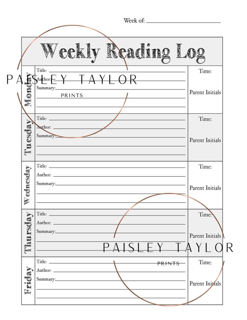 Weekly Reading Log Printable: Child Friendly Layout W/ Title, Author ...