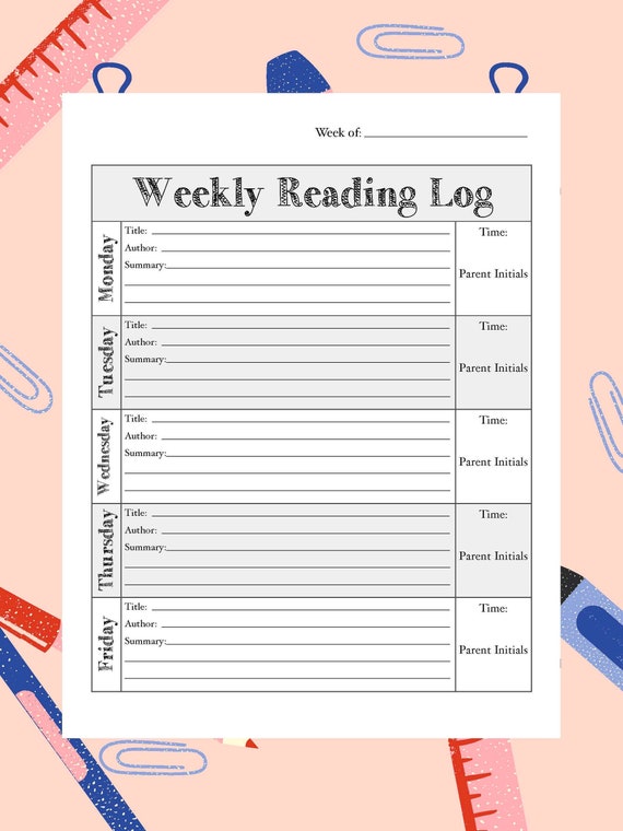 Weekly Reading Log Printable: Child Friendly Layout W/ Title | Etsy