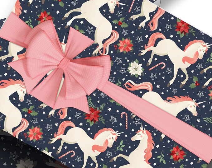 Girls Christmas Wrapping Paper: Christmas Unicorn {gift Wrap, Birthday ...
