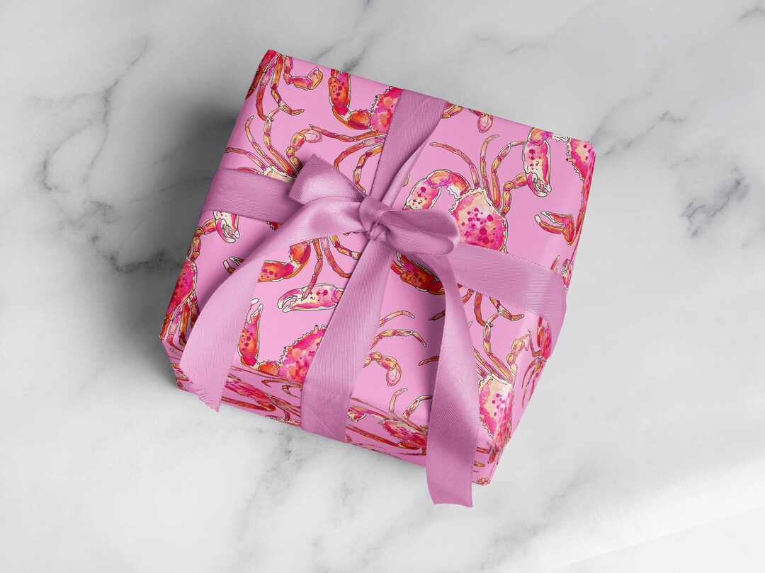 Preppy Wrapping Paper: Pink Crabs gift Wrap, Birthday, Holiday ...