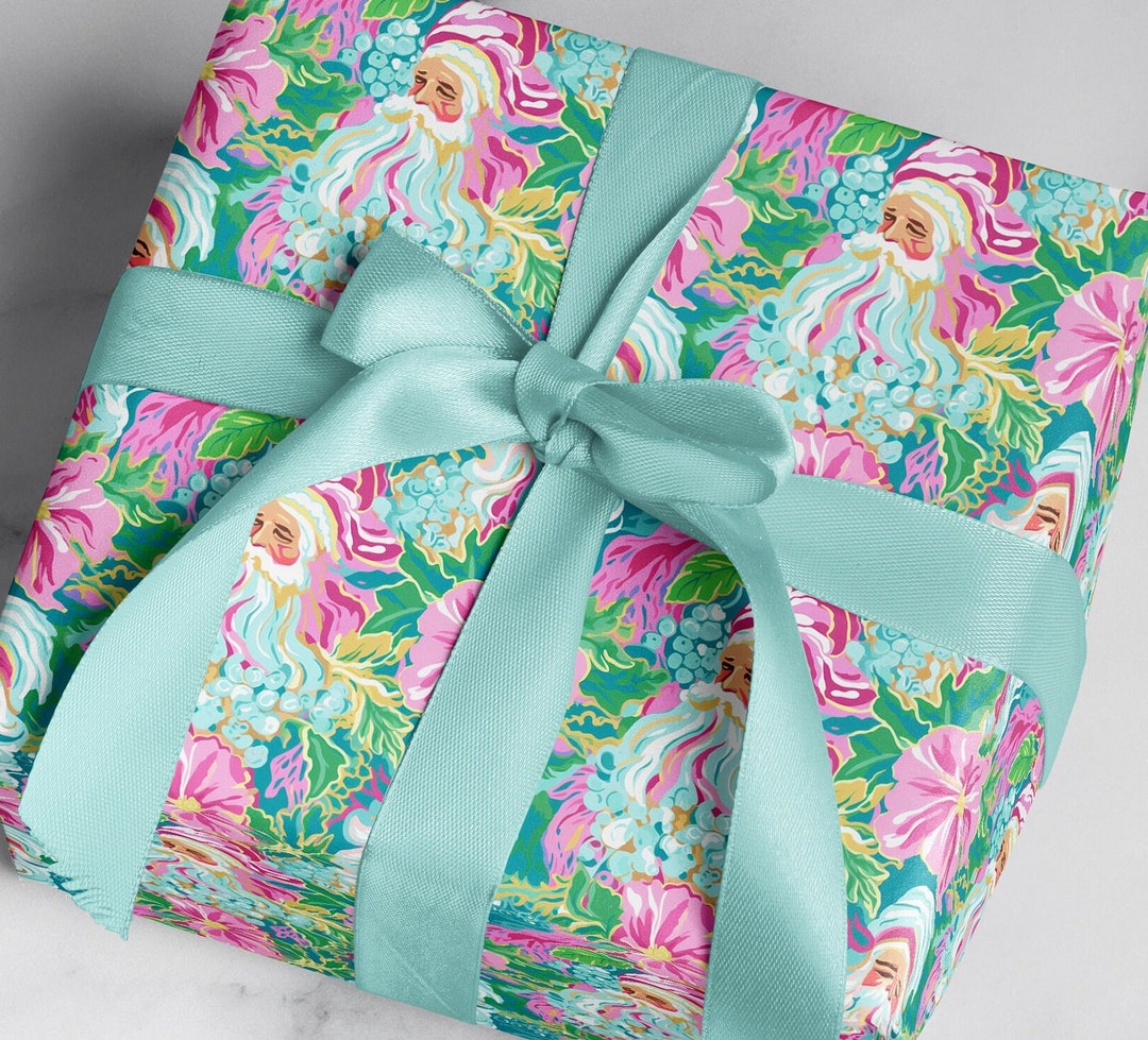 Preppy Christmas Wrapping Paper: Tropical Santa {gift Wrap, Birthday ...
