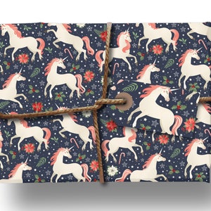 Girls Christmas Wrapping Paper: Christmas Unicorn gift Wrap, Birthday ...
