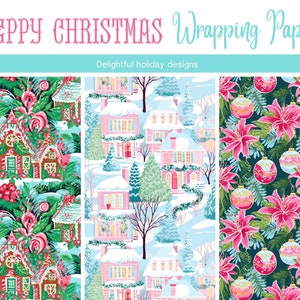 Preppy Christmas Wrapping Paper: Snowy Small Town gift Wrap, Birthday ...