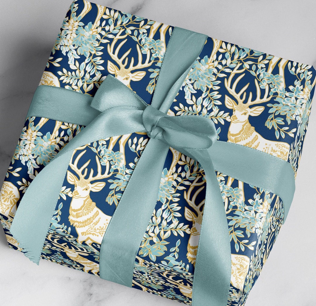 Preppy Christmas Wrapping Paper: Blue Deer {gift Wrap, Birthday ...