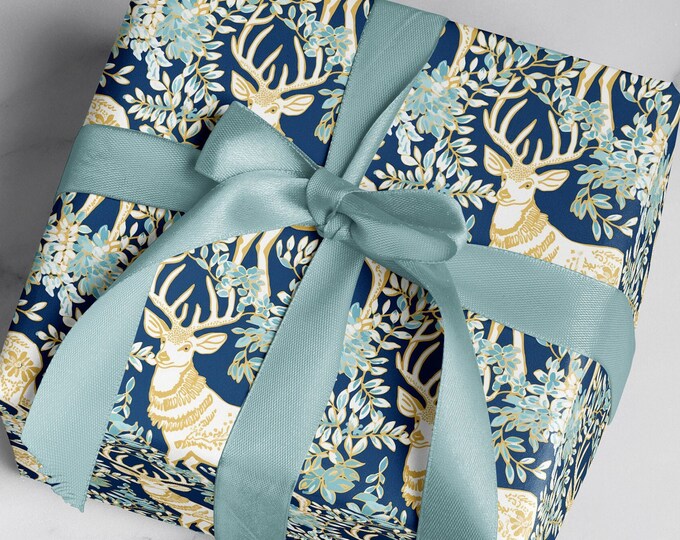 Preppy Christmas Wrapping Paper: Blue Deer gift Wrap, Birthday, Holiday ...