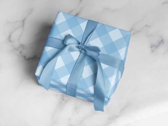 Preppy Wrapping Paper: Blue Gingham gift Wrap Birthday | Etsy