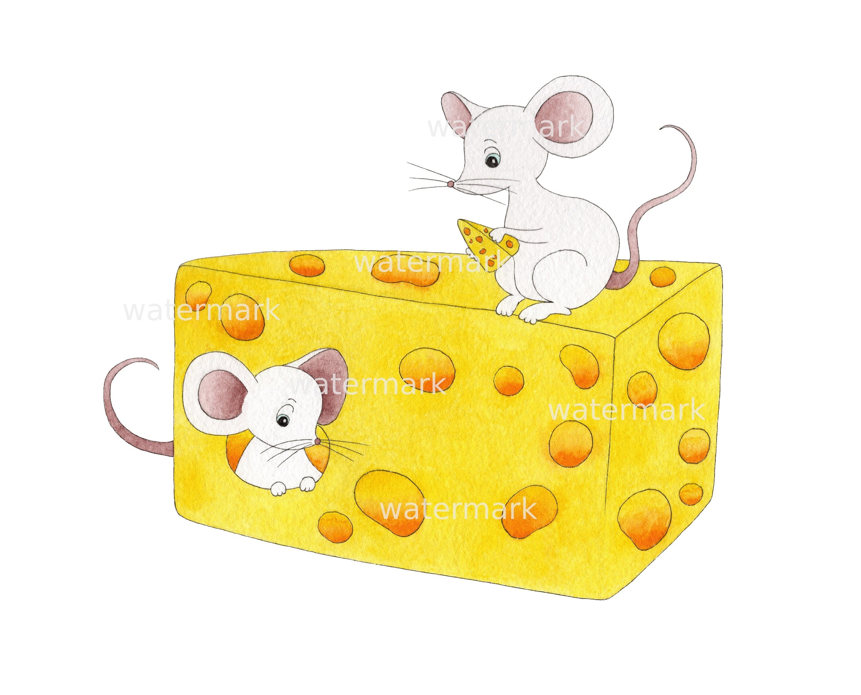 Mice Mouse Cheese Watercolor Clipart PNG Commercial Digital Use - Etsy