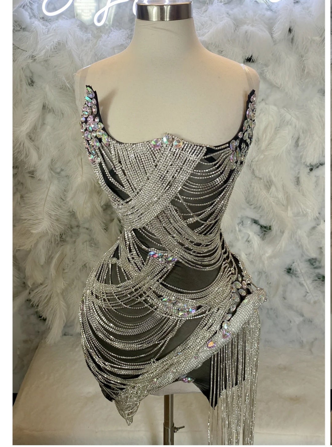 Birthday Sparkle Rhinestone Custom Dress crystal Fringes Baddie Outfits ...