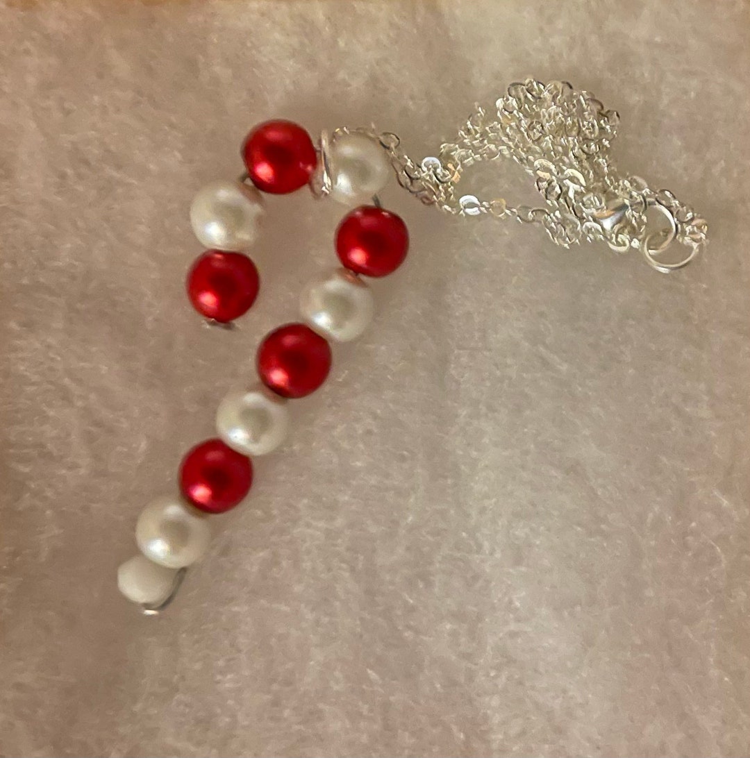 Glass Bead Candy Cane Necklace - Etsy