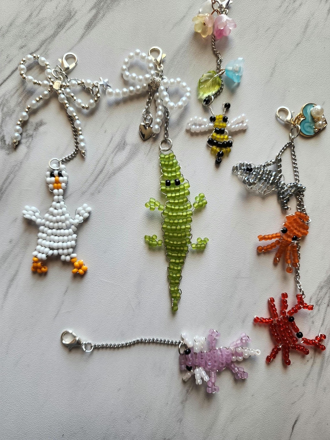 Beaded Animal Phone Charm – Goose, Alligator, Axolotl, Bee - Etsy