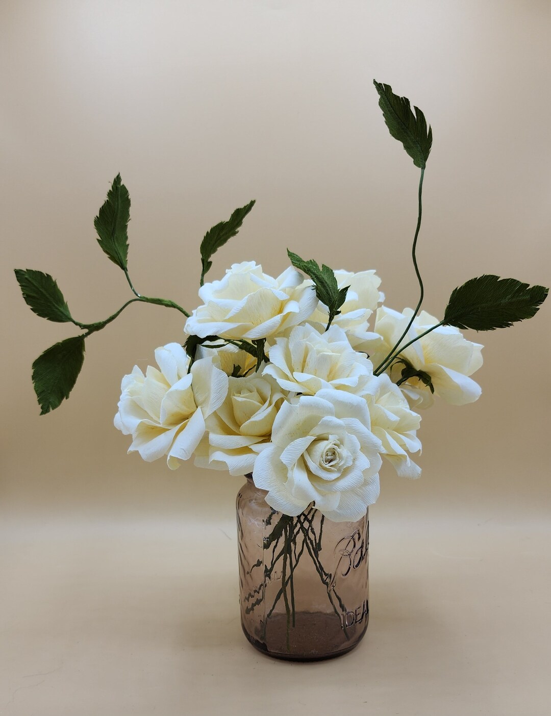 Basic Rose Single Stem Dozen Roses 12 Fake Flowers 2 Foliage Branches ...