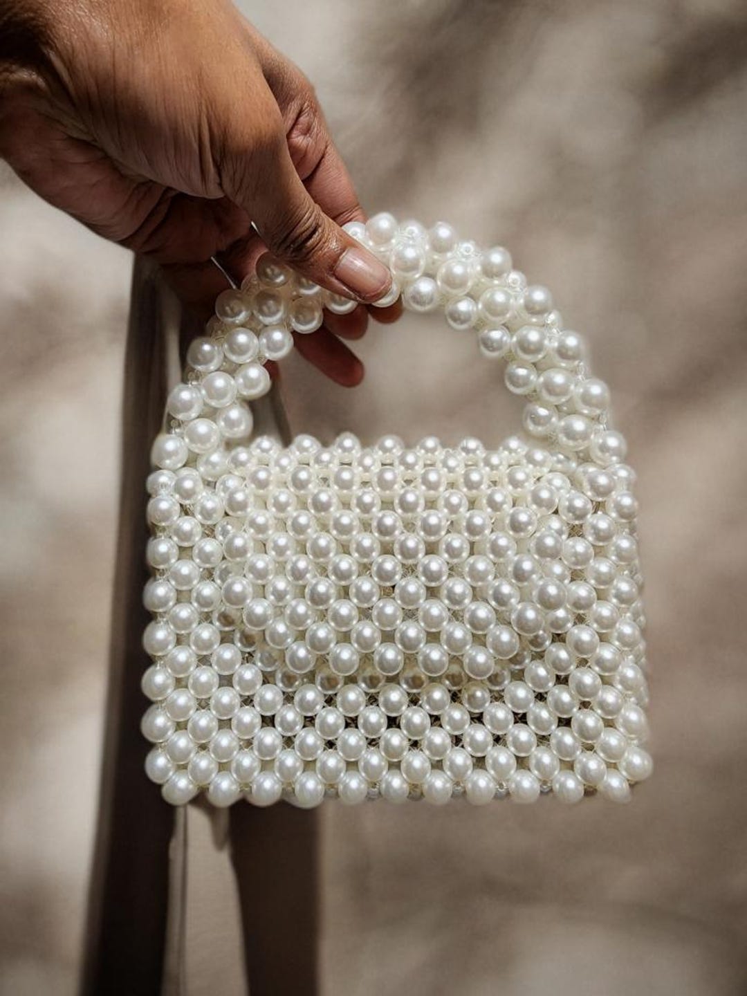 Mini Pearl Beaded White Purse | Pearl Handbag With Silver Chain and ...