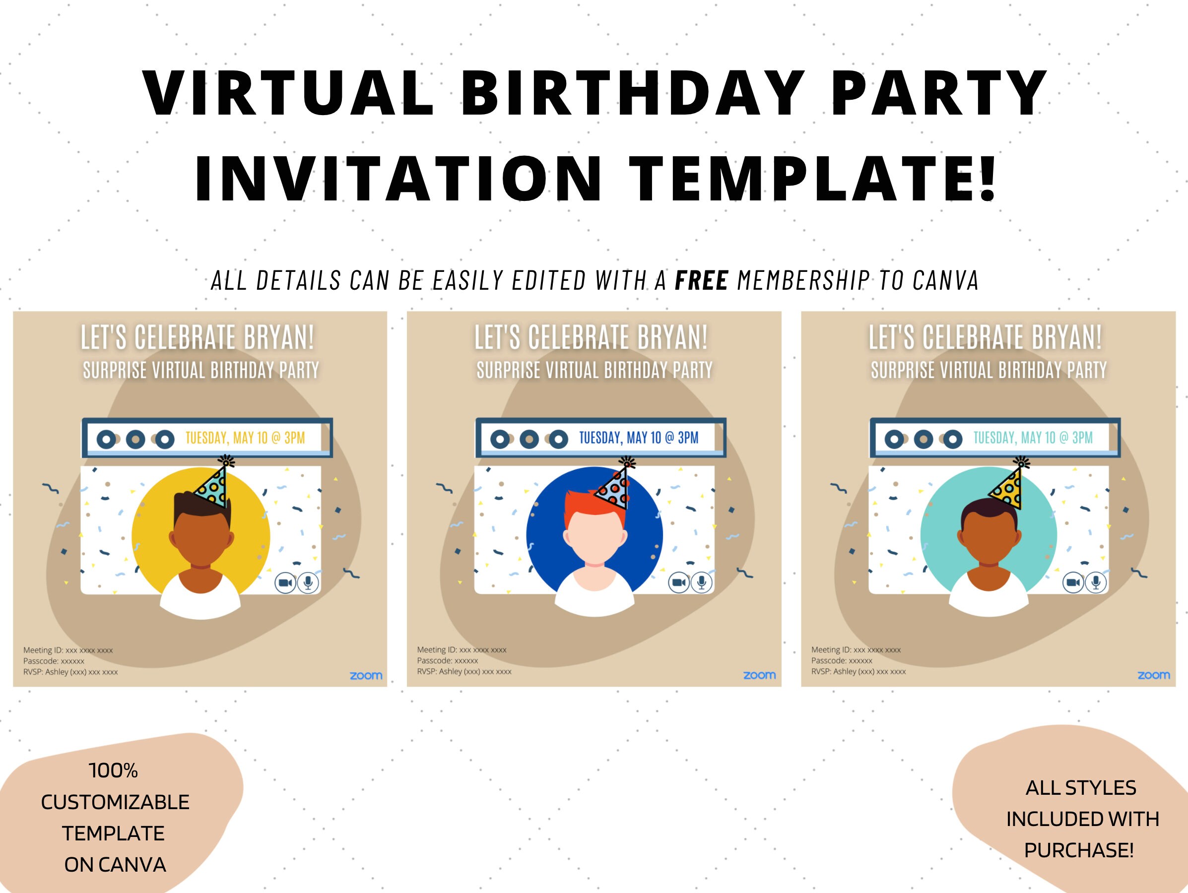 Boy Virtual Birthday Party Invitation Template, Celebration, Zoom ...