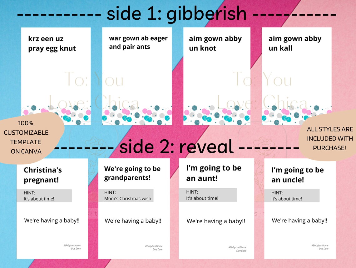 Gibber Incoherent Pregnancy Reveal Jumble Template, Guess the Phrase ...