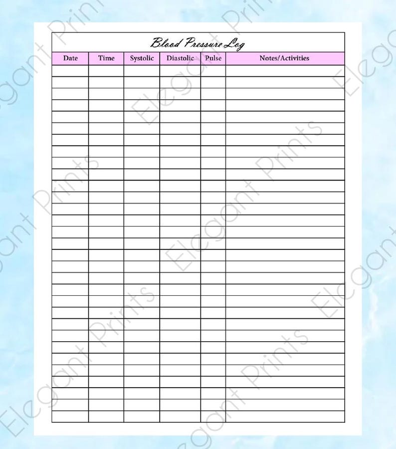Blood Pressure Log, DIGITAL Download PDF - Etsy