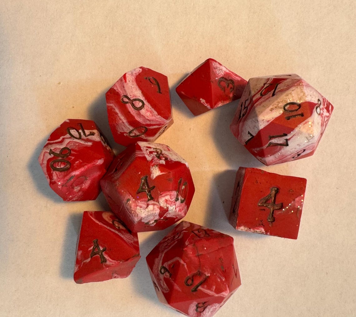 Visceral | Full-set Red White Polyhedral Dice for Ttrpgs - Etsy
