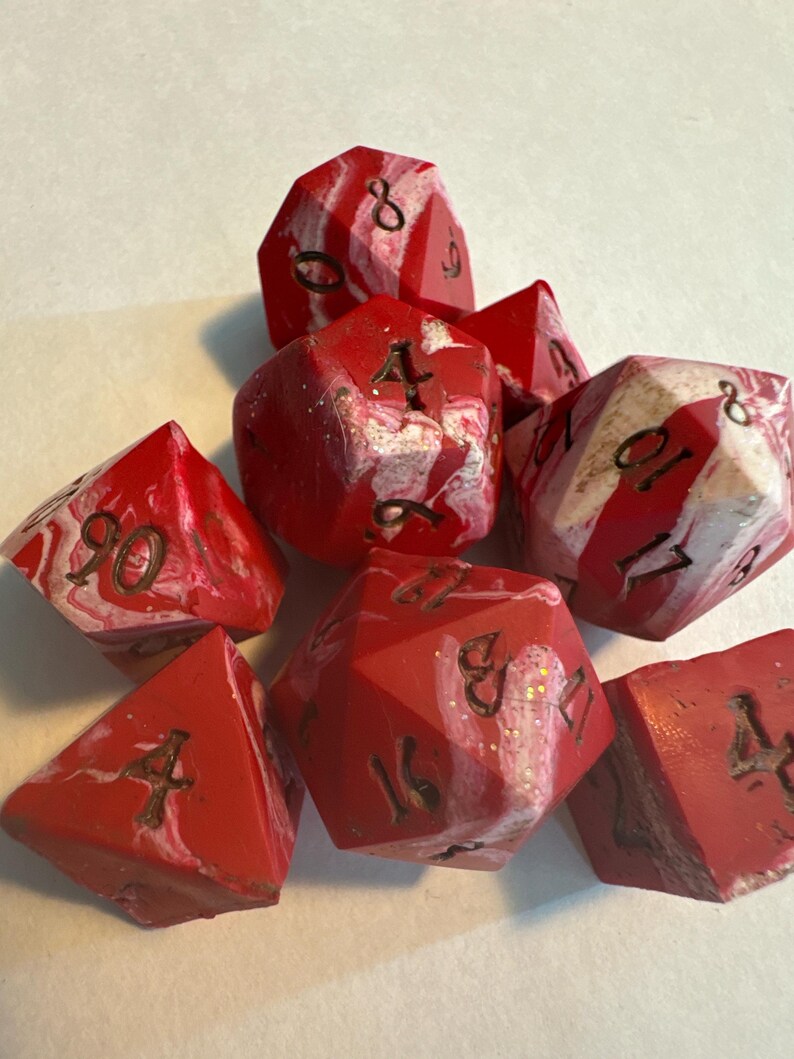 Visceral | Full-set Red White Polyhedral Dice for Ttrpgs - Etsy