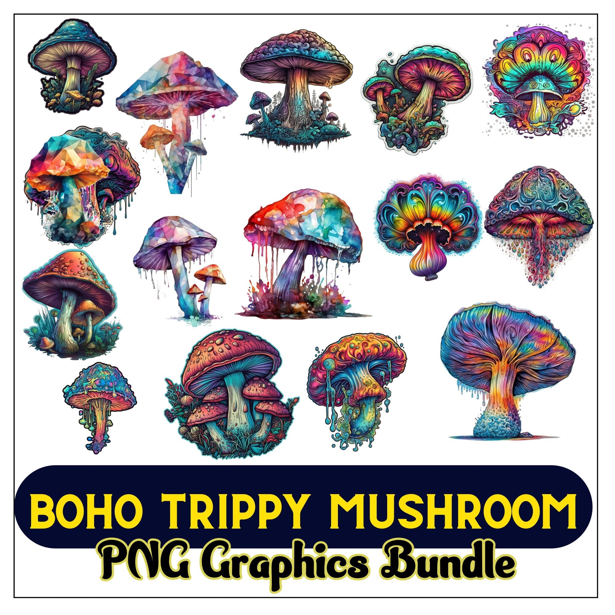 Boho Vintage Retro Trippy Mushroom PNG Digital File Image - Etsy