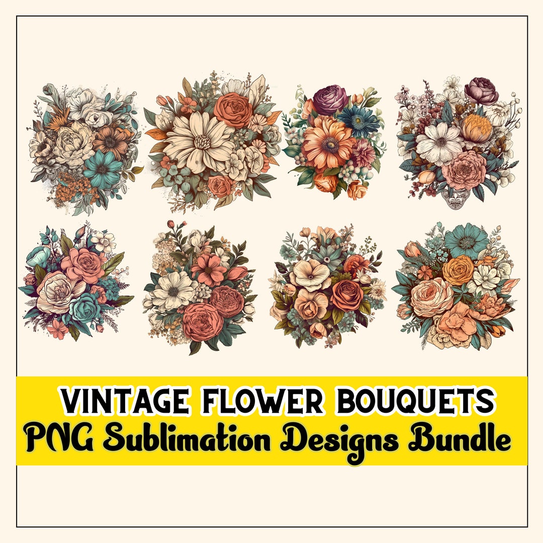 Boho Vintage Flower Bouquet PNG Digital Graphics Bundle Sublimation ...
