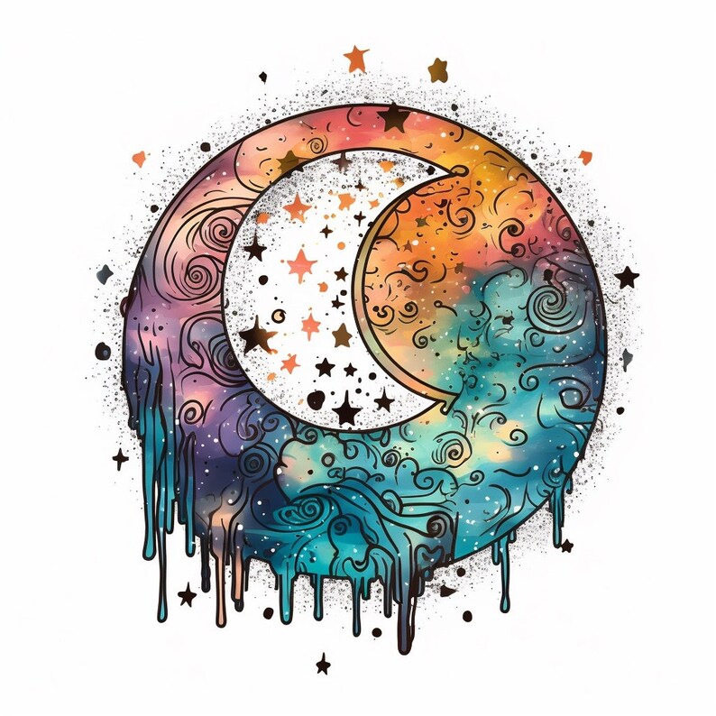 Boho Vintage Retro Cosmic Moon PNG Digital Graphics Bundle Printable ...