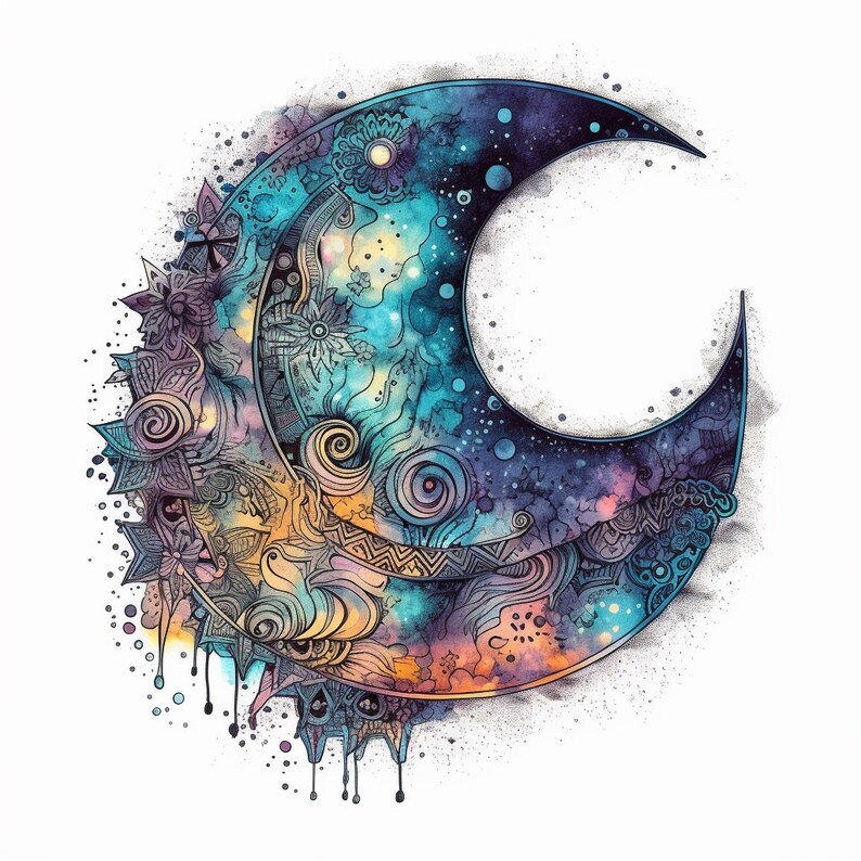 Boho Vintage Retro Cosmic Moon PNG Digital Graphics Bundle Printable ...