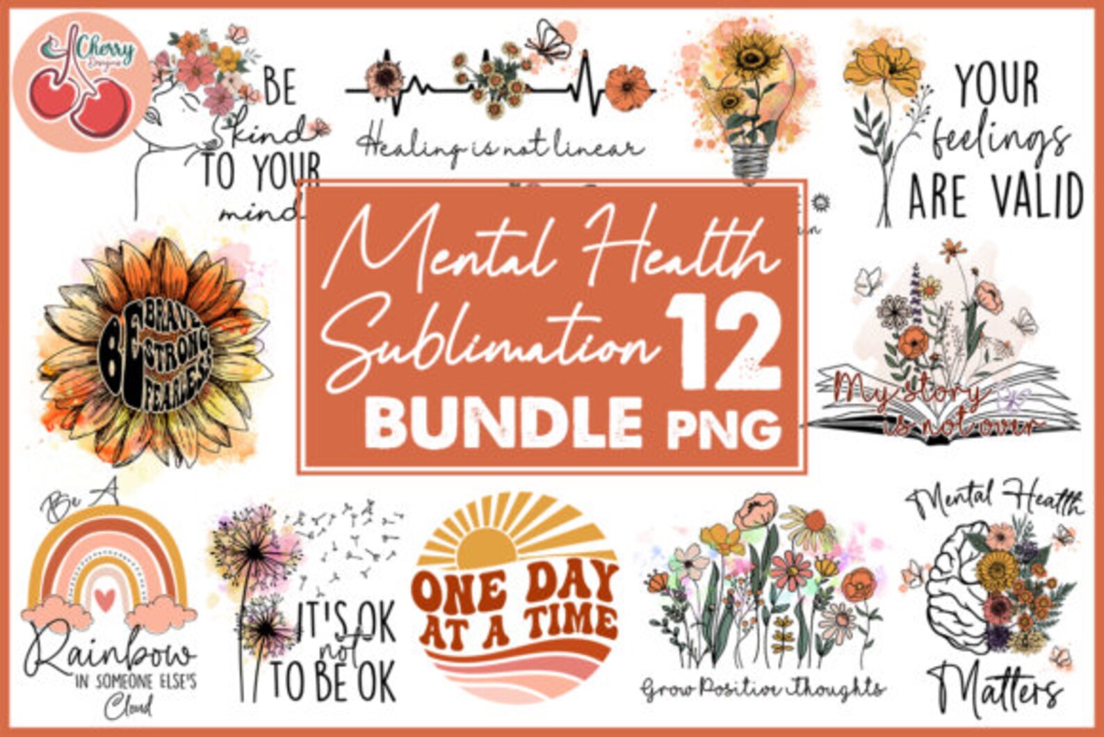 Mental Health Sublimation Bundle Graphic Designs PNG Files Instant ...