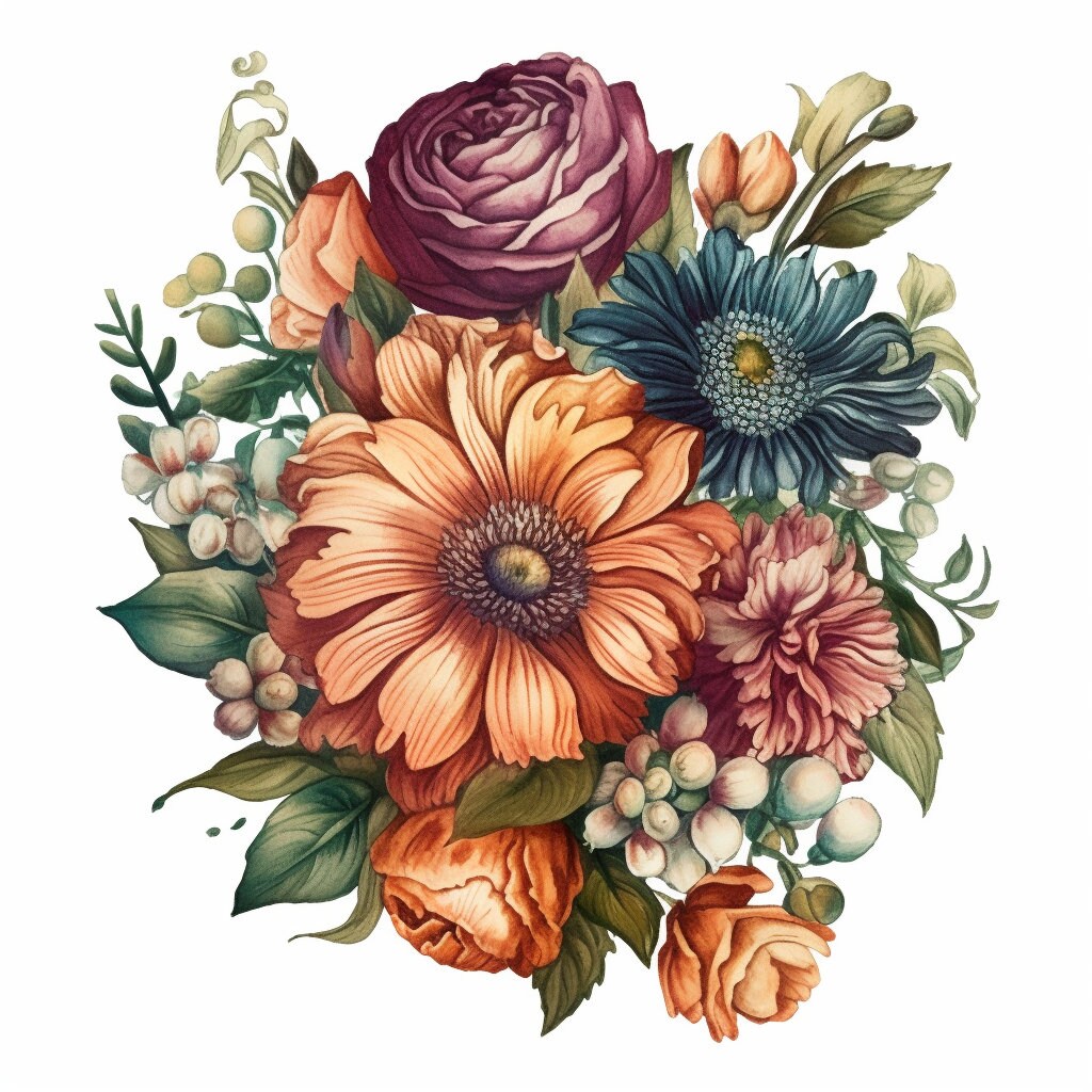 Boho Vintage Flower Bouquet PNG Digital Graphics Bundle Sublimation ...