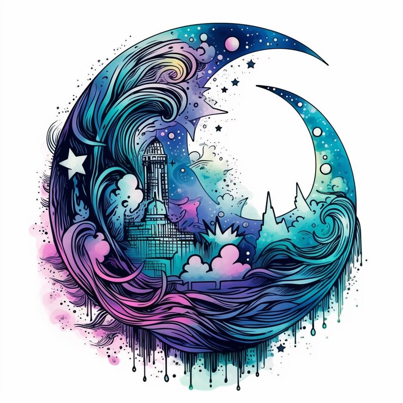 Boho Vintage Retro Cosmic Moon PNG Digital Graphics Bundle Printable ...