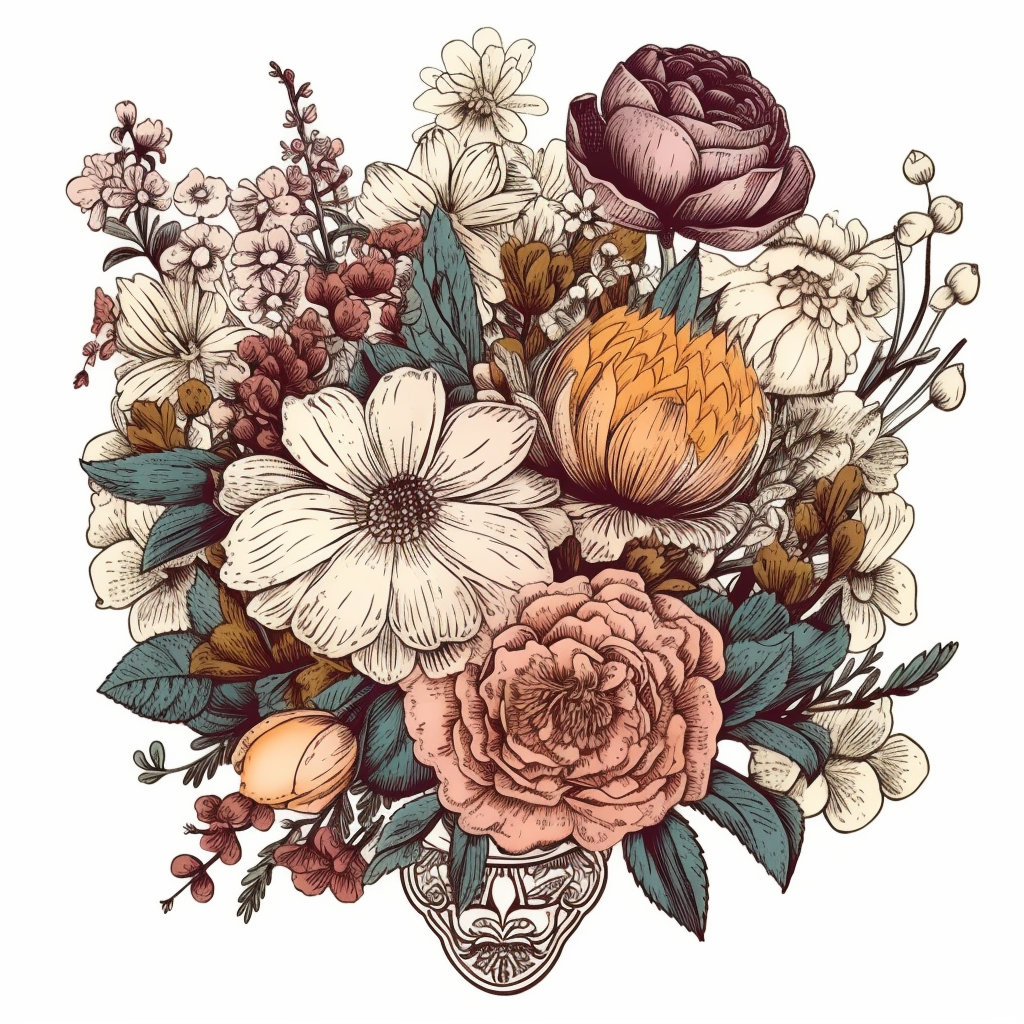 Boho Vintage Flower Bouquet PNG Digital Graphics Bundle Sublimation ...