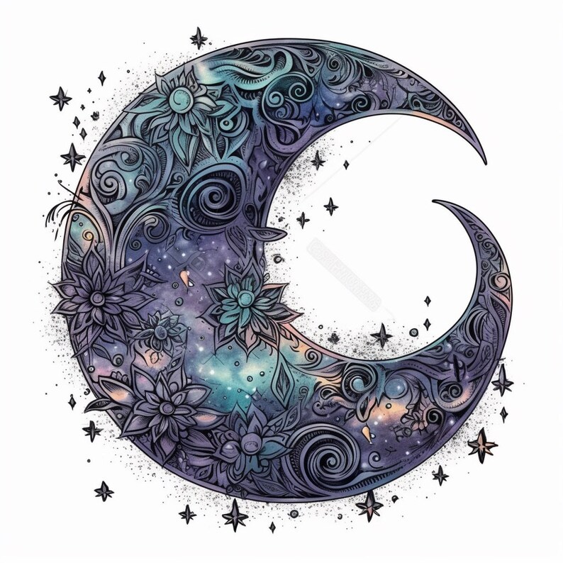 Boho Vintage Retro Cosmic Moon PNG Digital Graphics Bundle Printable ...