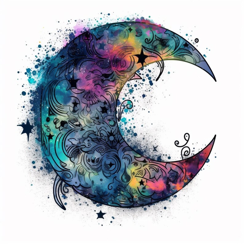 Boho Vintage Retro Cosmic Moon PNG Digital Graphics Bundle Printable ...