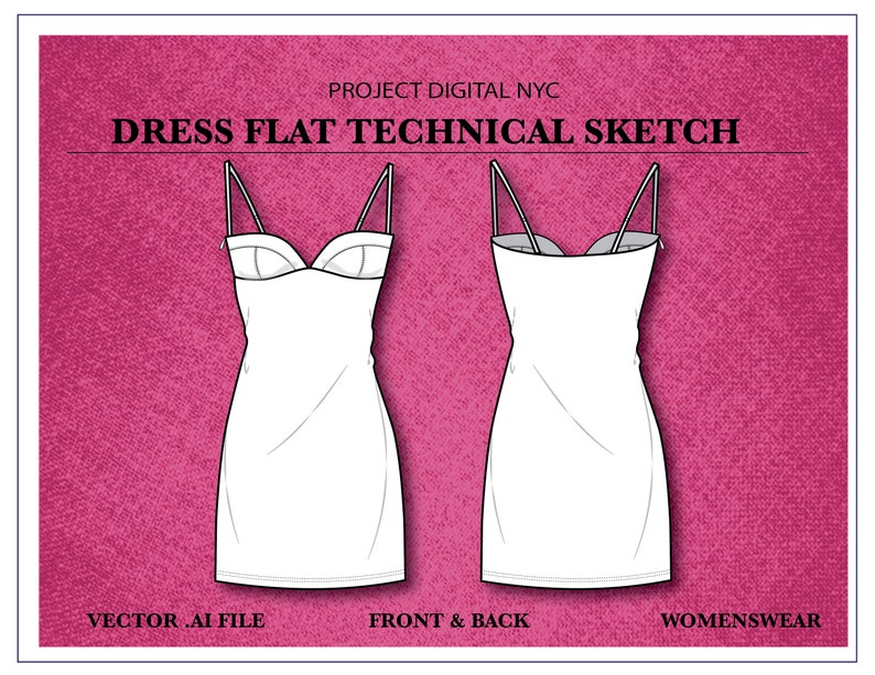 Fashion CAD Technical Flat Drawing of Bustier Dress - Etsy