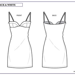Fashion CAD Technical Flat Drawing of Bustier Dress - Etsy