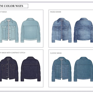 Fashion CAD Technical Flat Drawing of Unisex Denim Jacket - Etsy