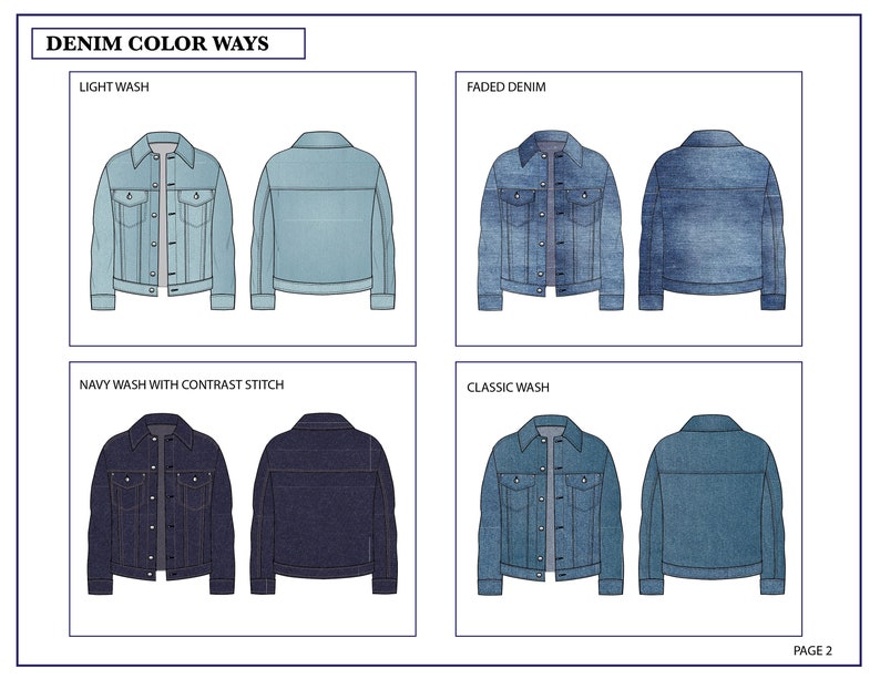Fashion CAD Technical Flat Drawing of Unisex Denim Jacket - Etsy