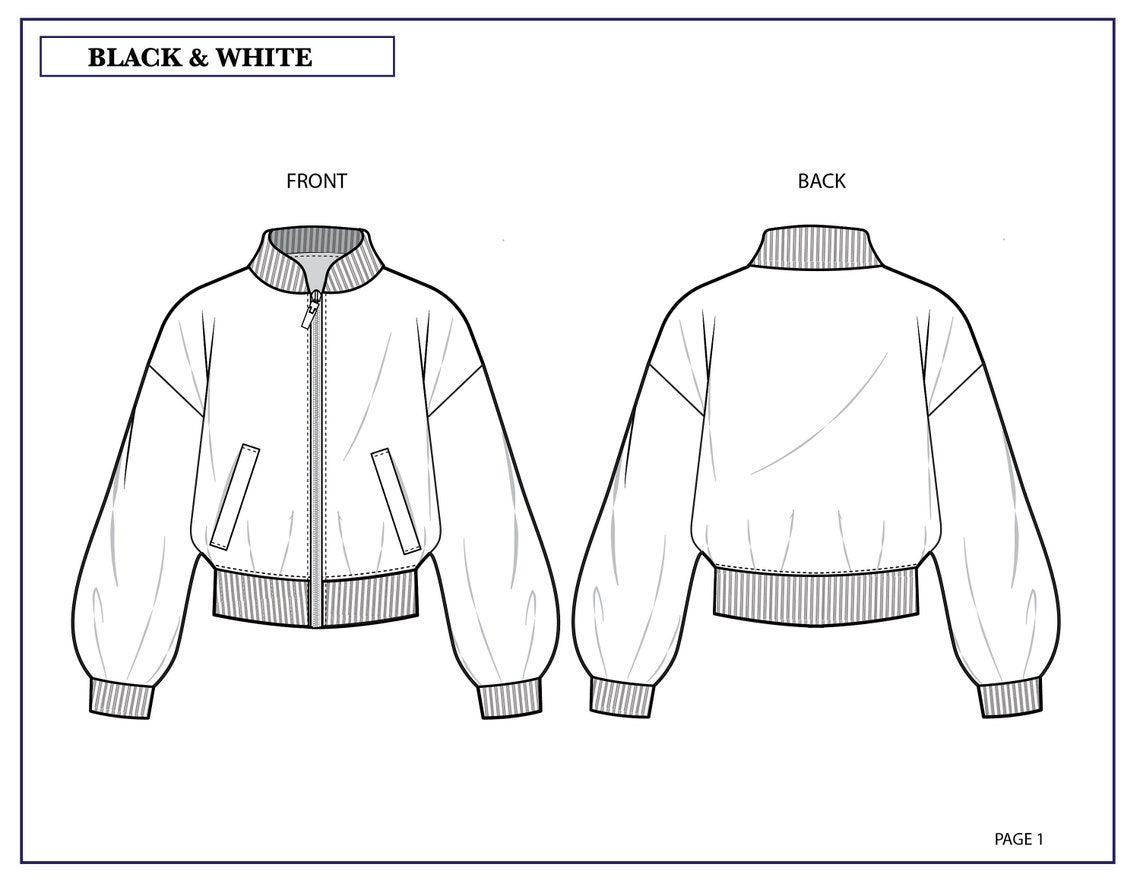 Fashion CAD Technical Flat Drawing of Unisex Bomber Jacket - Etsy