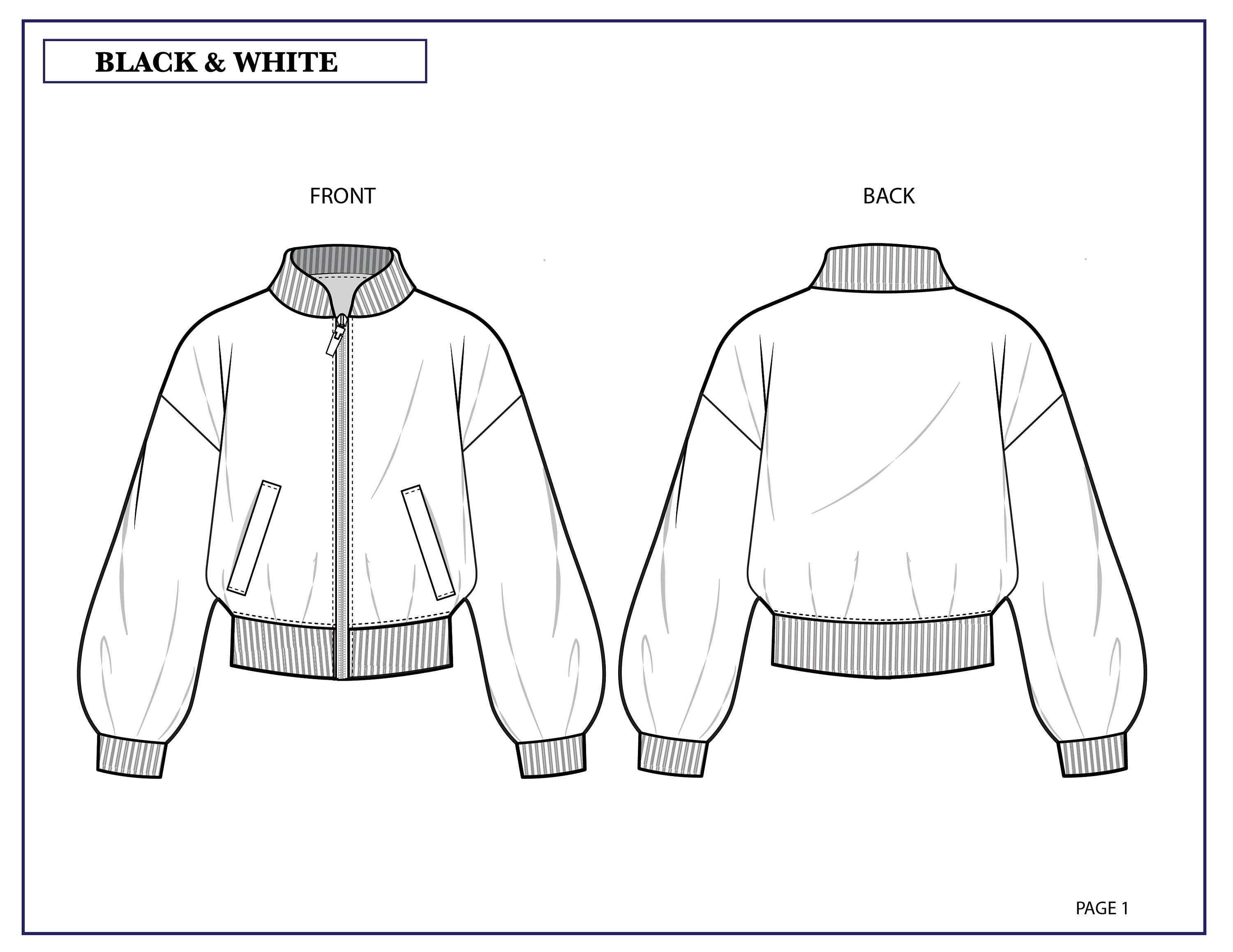 Fashion CAD Technical Flat Drawing of Unisex Bomber Jacket - Etsy