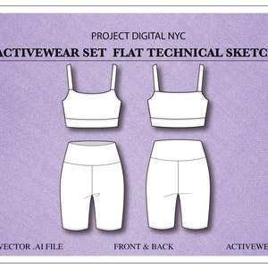 Fashion CAD Technical Flat Drawing for Activewear Bralette Set - Etsy