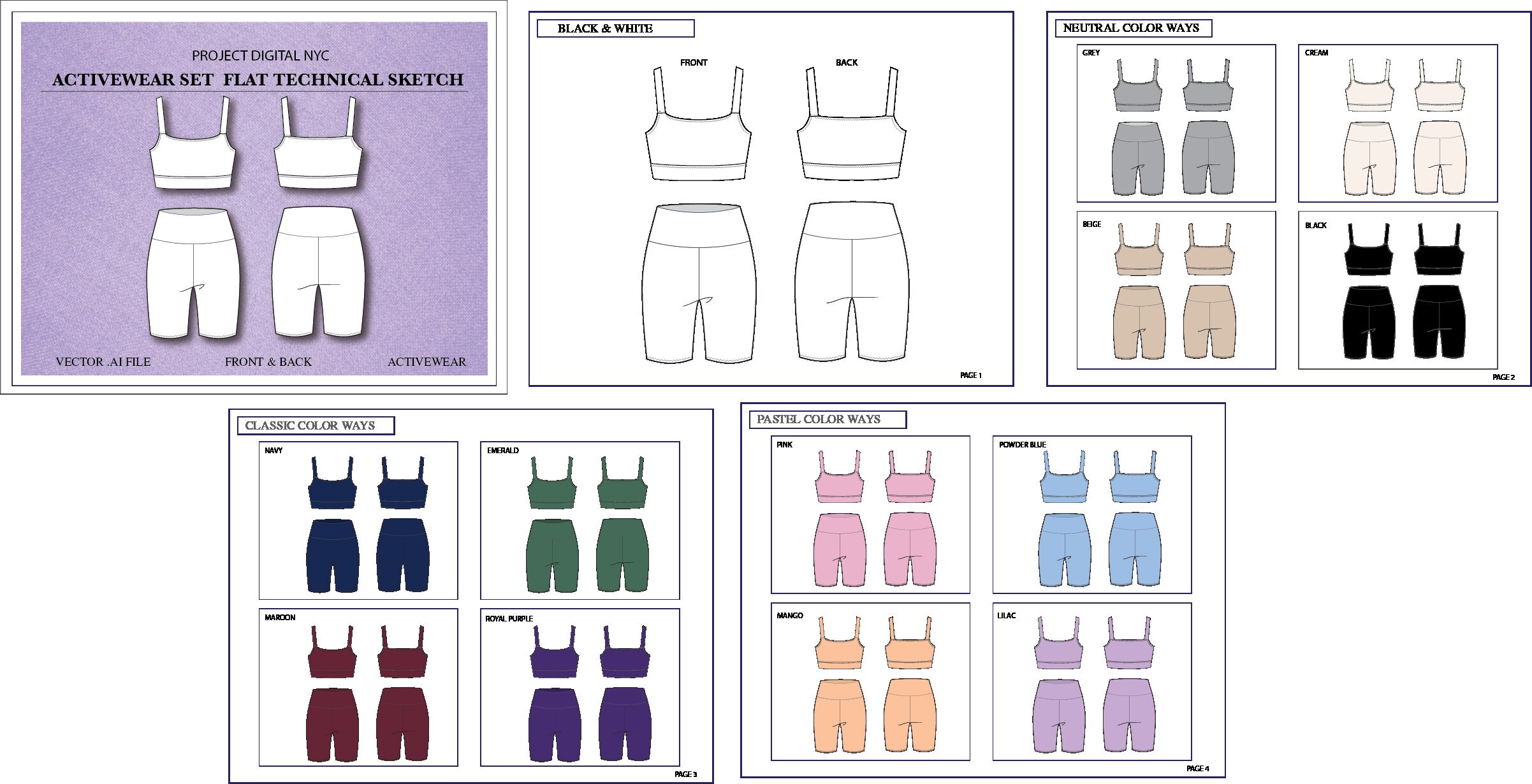 Fashion CAD Technical Flat Drawing for Activewear Bralette Set - Etsy