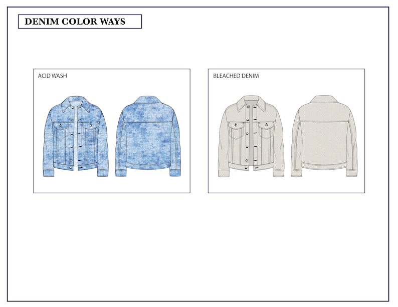 Fashion CAD Technical Flat Drawing of Unisex Denim Jacket - Etsy