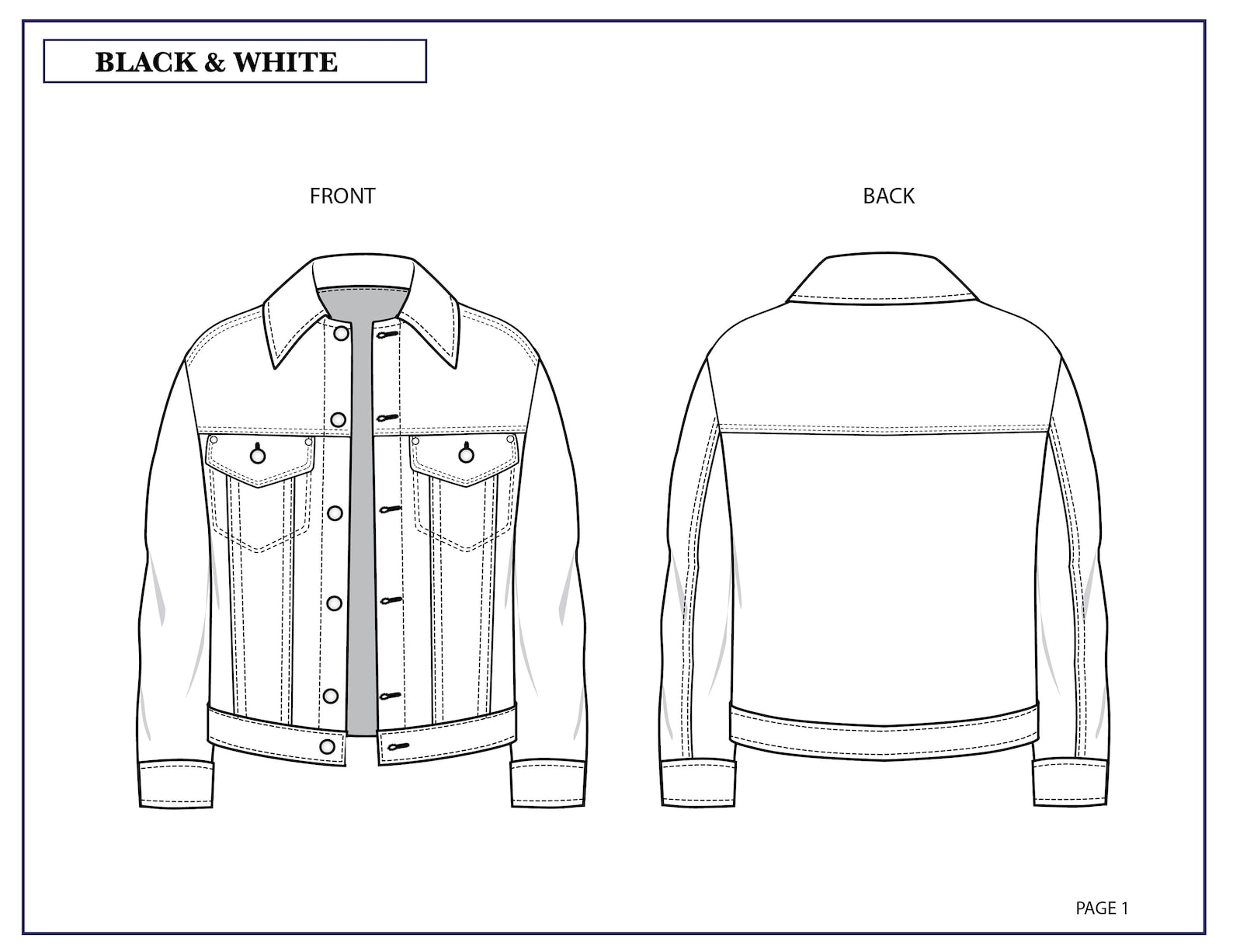 Fashion CAD Technical Flat Drawing of Unisex Denim Jacket - Etsy
