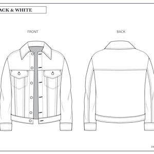 Fashion CAD Technical Flat Drawing of Unisex Denim Jacket - Etsy