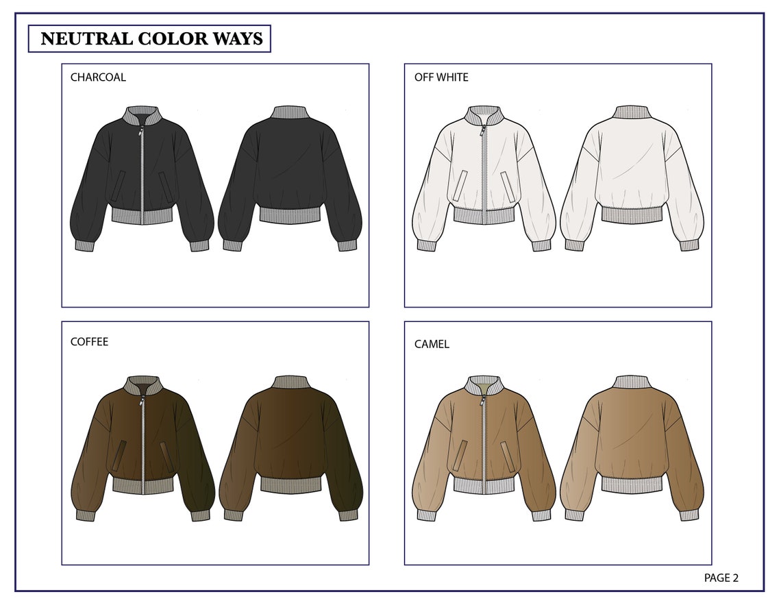 Fashion CAD Technical Flat Drawing of Unisex Bomber Jacket - Etsy
