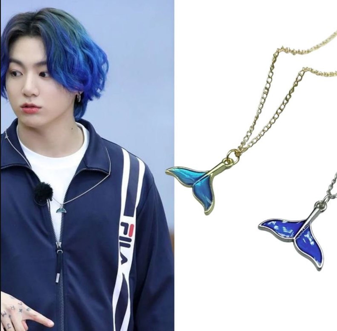 BTS Army Jungkook Inspired Navy Blue Whale Tail Necklace. Wal Kette Halskette Kpop Style Cosplay ...