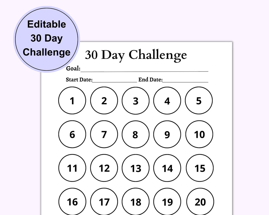 30 Day Challenge Editable 30 Day Tracker Progress Tracker - Etsy