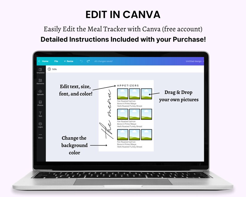 Editable Meal Tracker, Meal Tracker, Meal Organizer, Meal Planner ...
