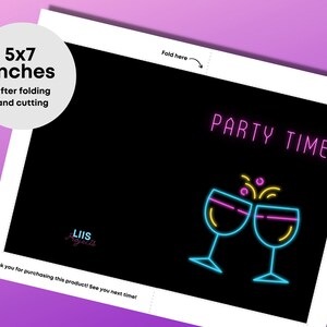 Printable Card | Funny Party Card | Party Time Card | Neon Colours ...